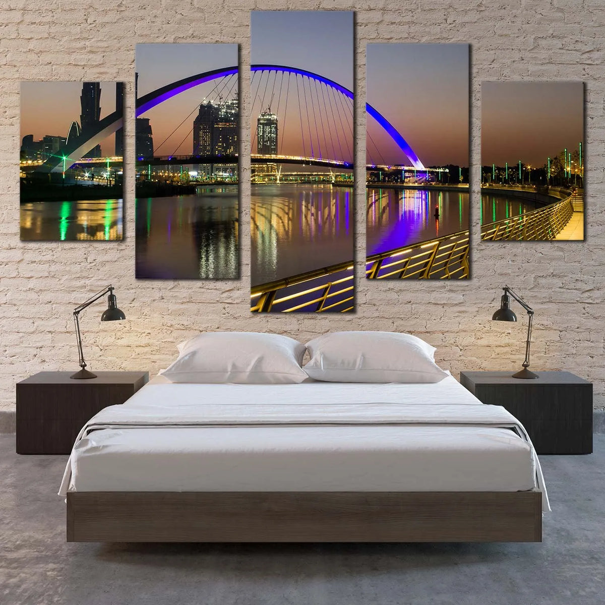 Dubai Canal Blue Tolerance Bridge Night City Lights UAE 5 Piece Canvas ...