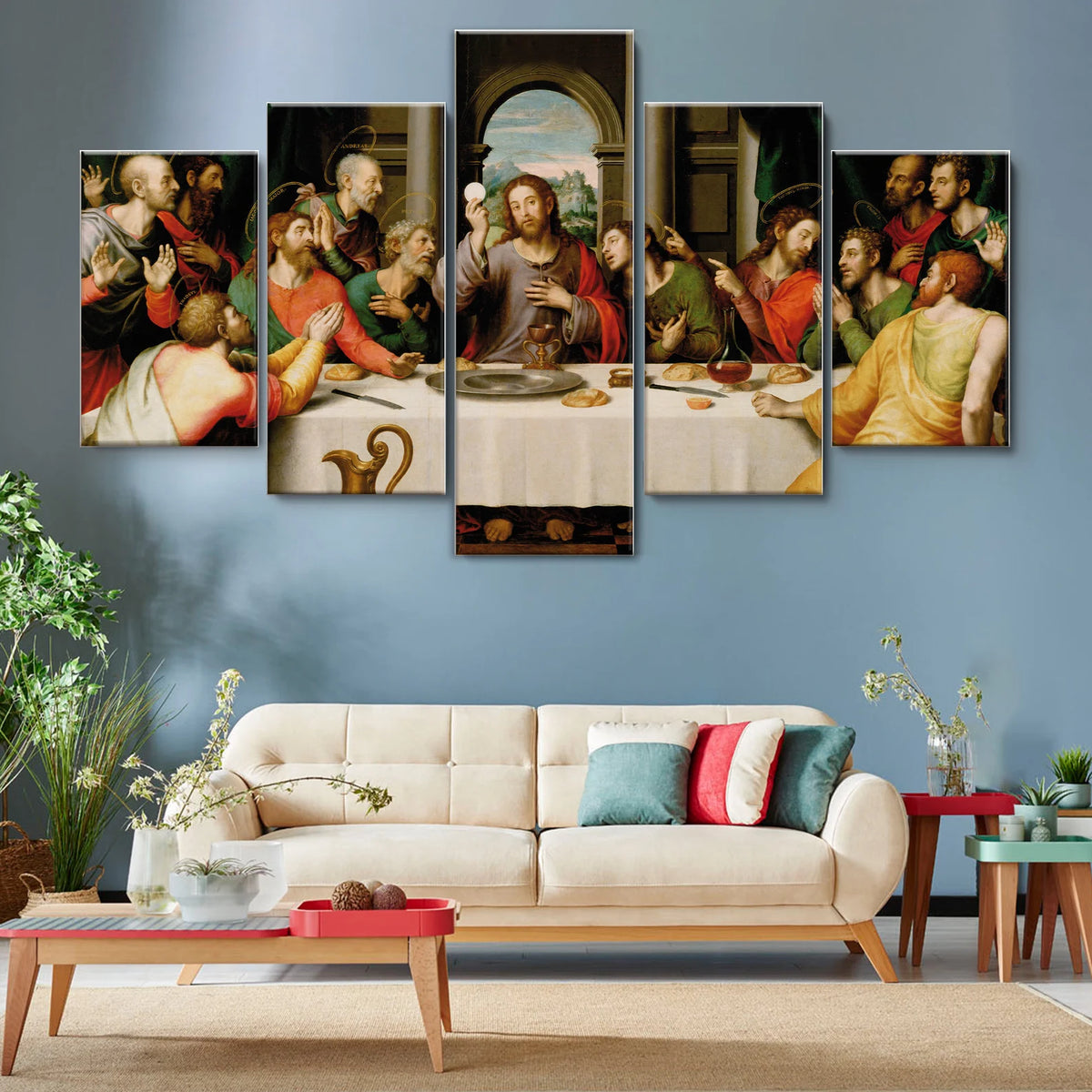 Jesus & Disciples The Last Supper Christian Religious 5 Piece Canvas W ...