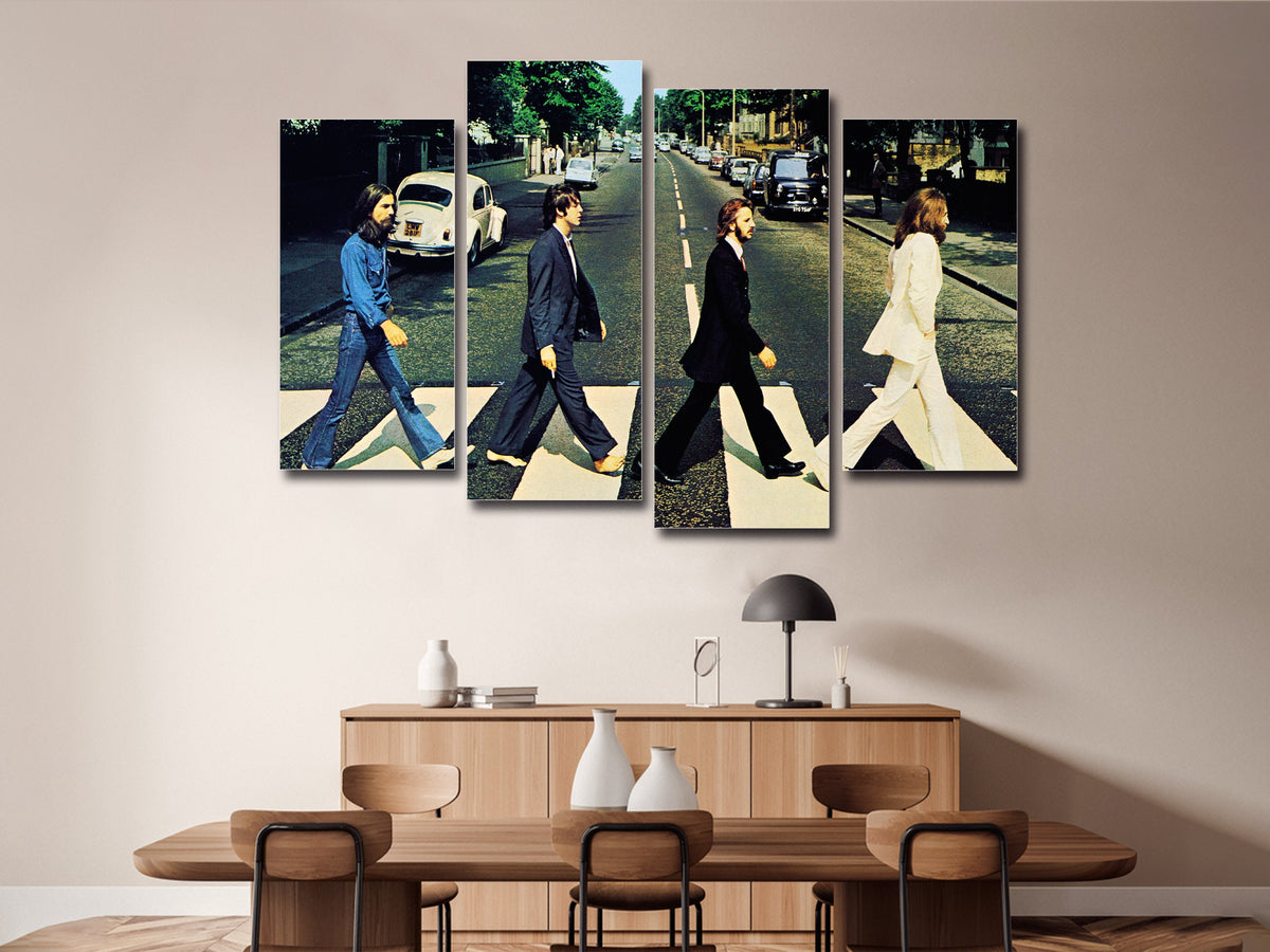 The Beatles Walking Abbey Road Trees Cars 4 Piece Canvas Wall Art Pain ...