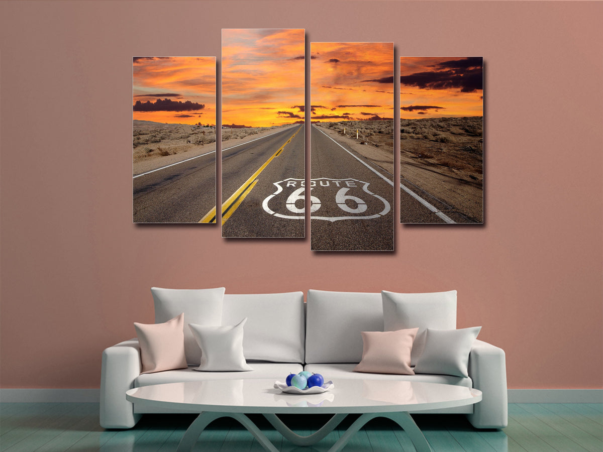 Route 66 Sign in California's Mojave Desert Colorful Sky 4 Piece Canva ...