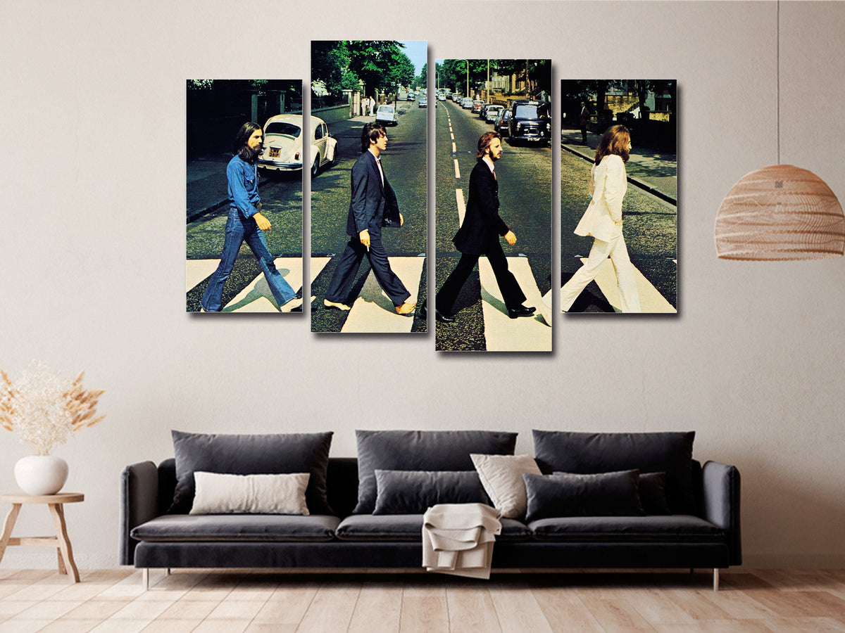 The Beatles Walking Abbey Road Trees Cars 4 Piece Canvas Wall Art Pain ...
