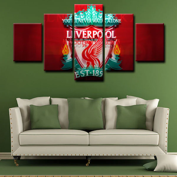 Liverpool FC Logo Premier League Football Club 5 Piece Canvas Wall Art ...