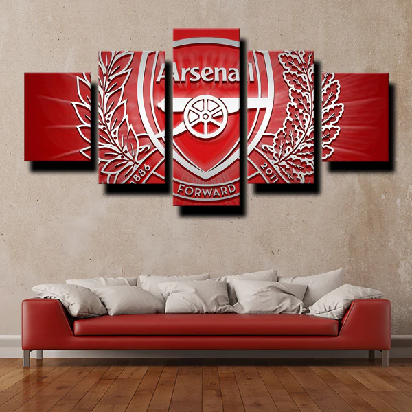 Premier League Team Arsenal FC Logo Red & White 5 Piece Canvas Wall Ar ...