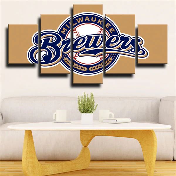 Milwaukee Brewers MLB Baseball Sports Team Logo 5 Piece Canvas Wall Ar ...