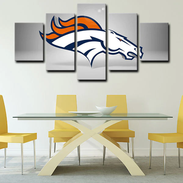 Denver Broncos NFL Football Sports Team Logo Silver 5 Piece Canvas Wal ...