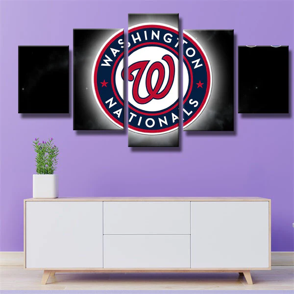 Washington Nationals MLB Baseball Team Black Logo 5 Piece Canvas Wall ...