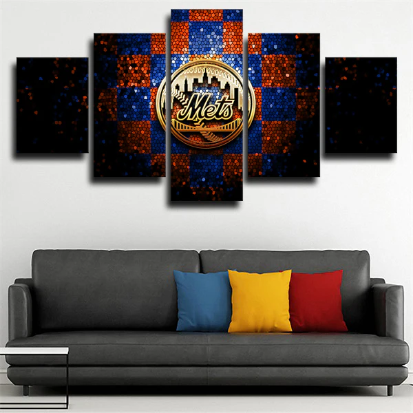 New York Mets MLB Baseball Team Creative Logo 5 Piece Canvas Wall Art ...