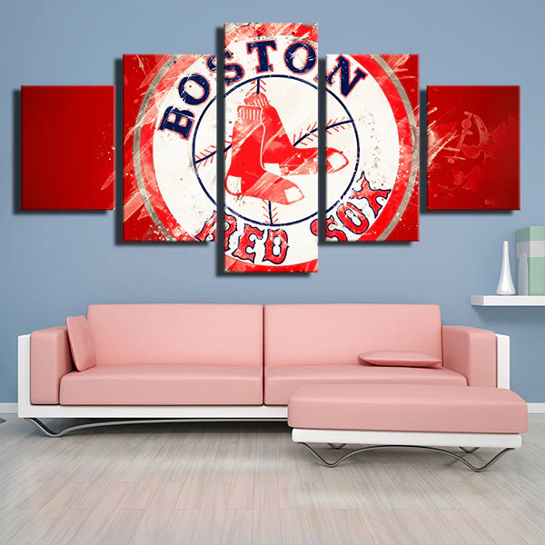Baseball Sports Team Boston Red Sox MLB Logo Red 5 Piece Canvas Wall A ...