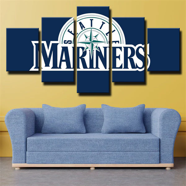 MLB Seattle Mariners Baseball Sports Team Blue Logo 5 Piece Canvas Wal ...