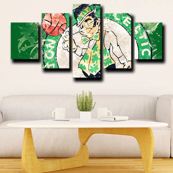 NBA Basketball Sports Team Boston Celtics Logo 5 Piece Canvas Wall Art ...