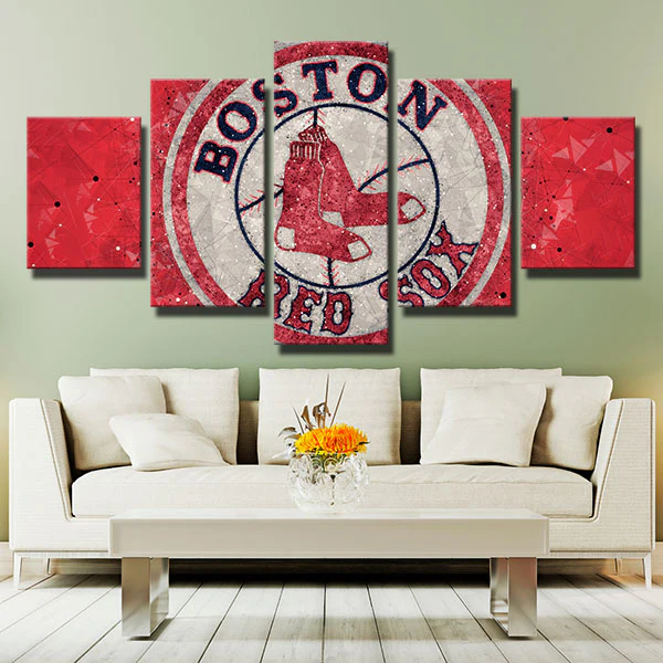 MLB Baseball Boston Red Sox Sports Team Logo Red 5 Piece Canvas Wall A ...