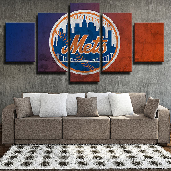 MLB New York Mets Baseball Sports Team Logo 5 Piece Canvas Wall Art Pa ...