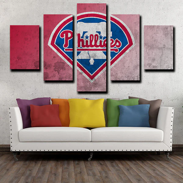 MLB Baseball Team Philadelphia Phillies Red Logo 5 Piece Canvas Wall A ...