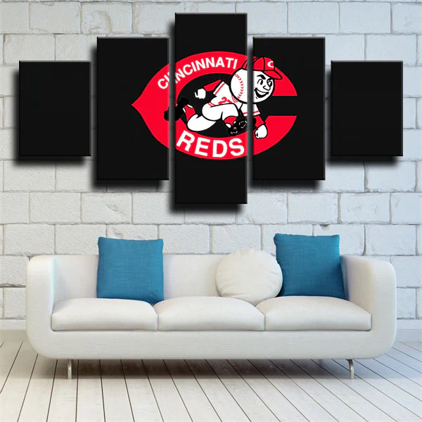 Cincinnati Reds Jays MLB Baseball Team Black Logo 5 Piece Canvas Wall ...