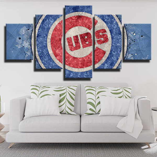 MLB Baseball Sports team Chicago Cubs Blue Logo 5 Piece Canvas Wall Ar ...