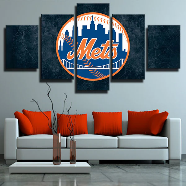 MLB Baseball Sports Team New York Mets Logo 5 Piece Canvas Wall Art Pa ...