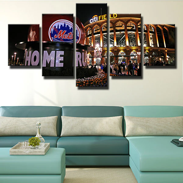 MLB Baseball Team New York Mets Stadium Night View 5 Piece Canvas Wall ...