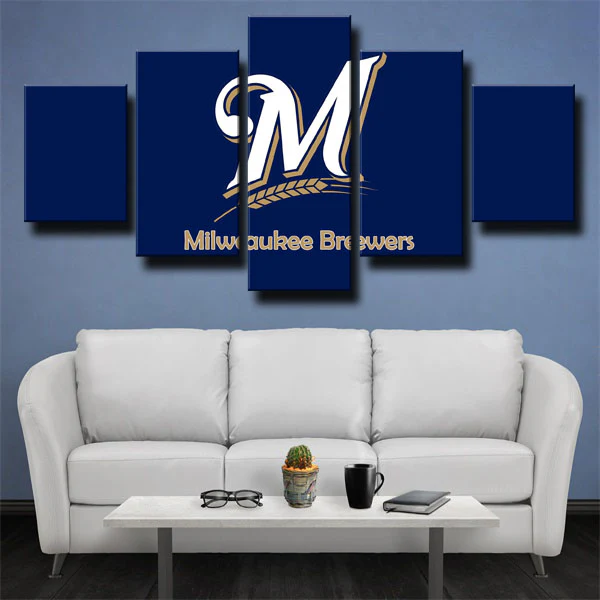 MLB Baseball Milwaukee Brewers Sports Team Logo 5 Piece Canvas Wall Ar ...