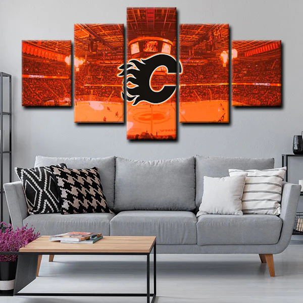 Calgary Flames NHL Hockey Sports Team Logo 5 Piece Canvas Wall Art Pai ...