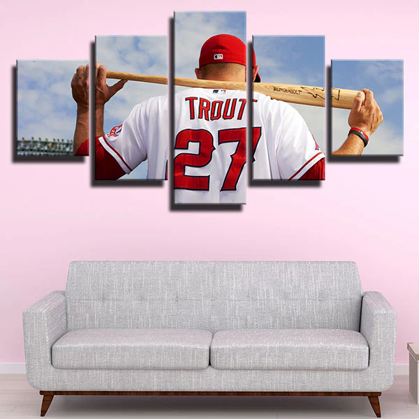 Mike Trout Los Angeles Angels Center Fielder MLB 5 Piece Canvas Wall A ...