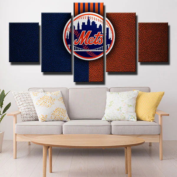 New York Mets Logo MLB Baseball Sports Team 5 Piece Canvas Wall Art Pa ...