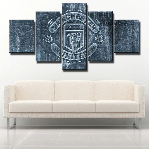 Manchester United Football Soccer Team Grey Logo 5 Piece Canvas Wall A ...