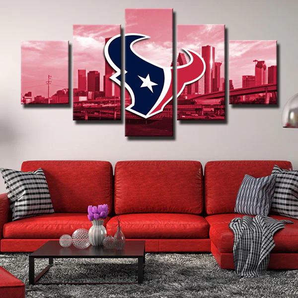 Houston Texans NFL Football Sports Team Logo Red City 5 Piece Canvas W ...
