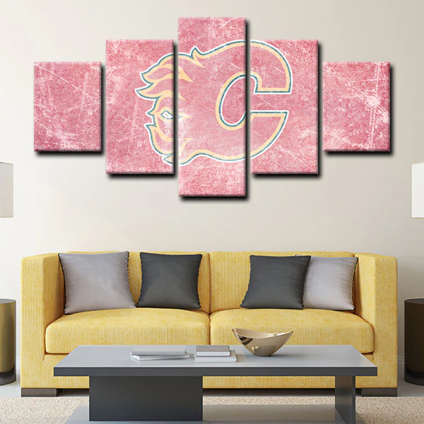 NHL Hockey Sports Team Calgary Flames Logo 5 Piece Canvas Wall Art Pai ...