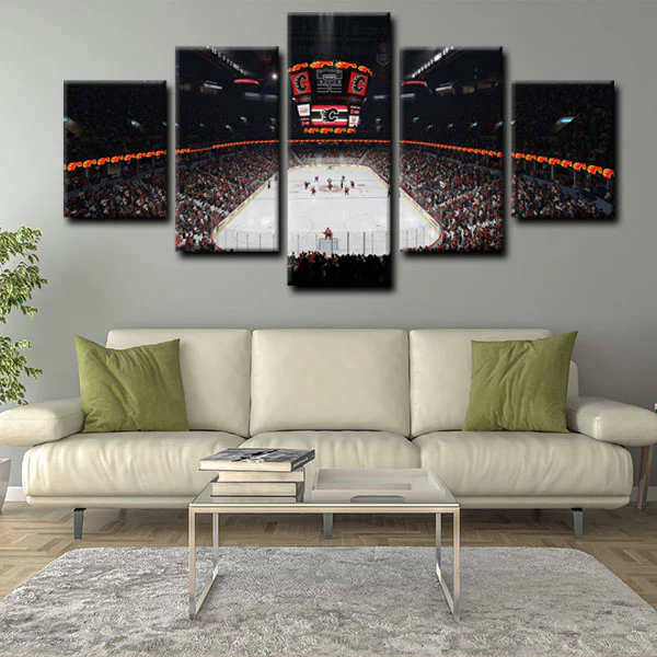 Calgary Flames Stadium NHL Hockey Sports Court 5 Piece Canvas Wall Art ...