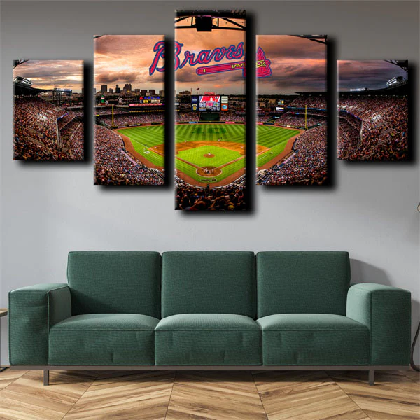 Atlanta Braves MLB Baseball Team Logo and Stadium 5 Piece Canvas Wall ...