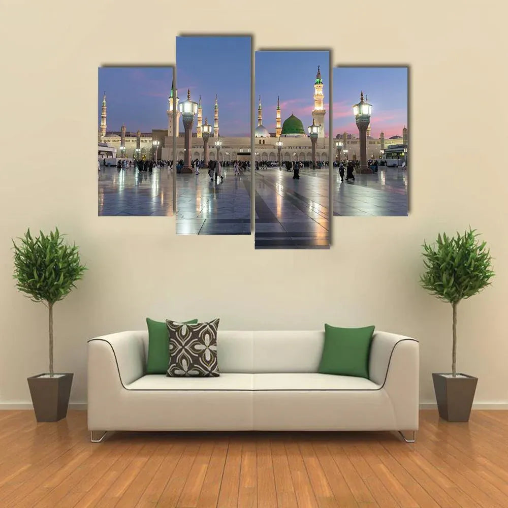Islamic Prophet Muhammad's Mosque In Medina 4 Piece Canvas Wall Art Pa ...