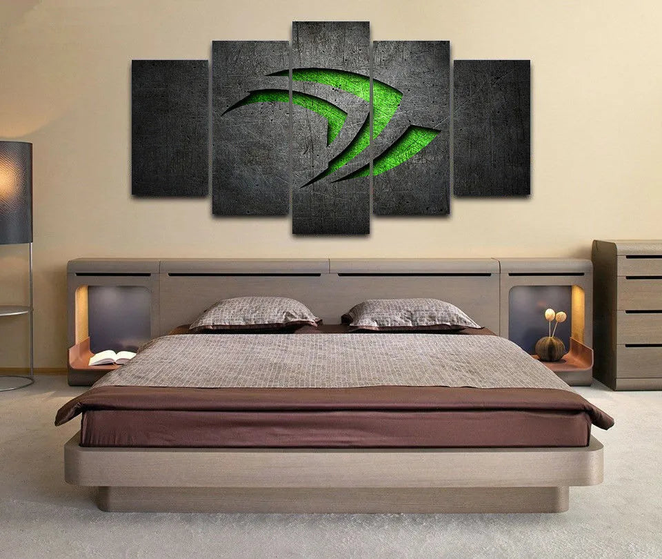 NVIDIA Gaming Room Gamer Green GeForce Logo 5 Piece Canvas Wall Art Pa ...
