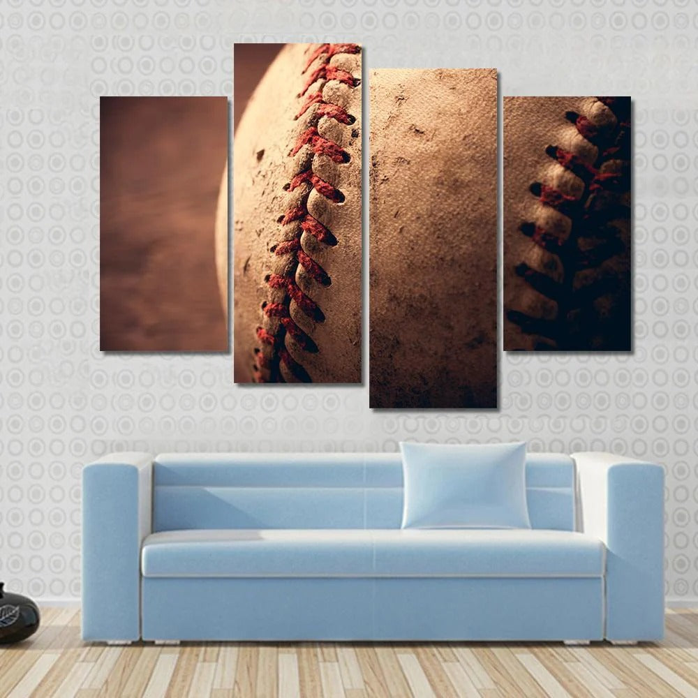 Vintage Close-Up Of Baseball Stitching Sports Enthusiast 4 Piece Canva ...