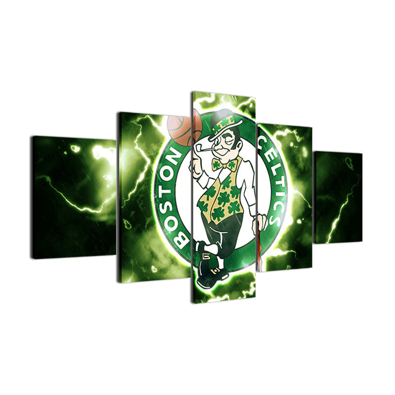 Boston Celtics Basketball NBA Sports Team Logo 5 Piece Canvas Wall Art ...