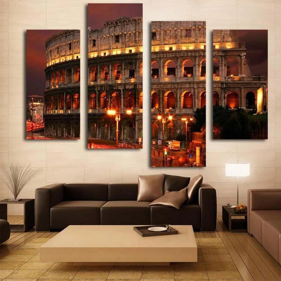 Rome Italy Colosseum Night 4 Piece Canvas Wall Art Painting Wallpaper ...