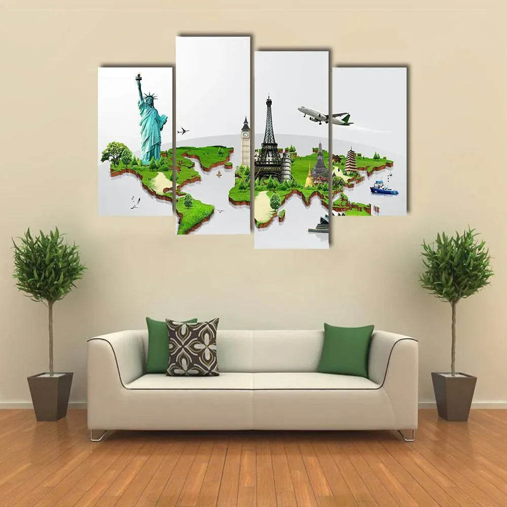 Travel The World Famous Monuments Iconic Cities 4 Piece Canvas Wall Ar ...