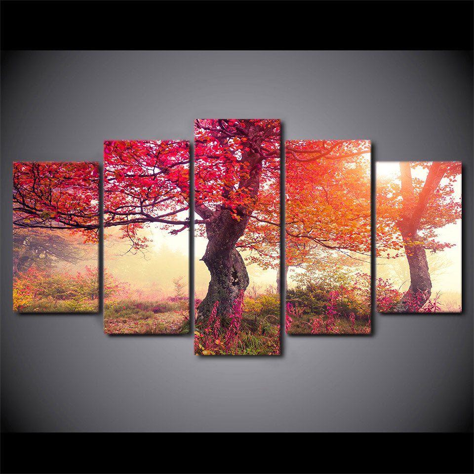 Autumn Fall Tree Seasons Forest Framed 5 Piece Canvas Wall Art – Buy ...