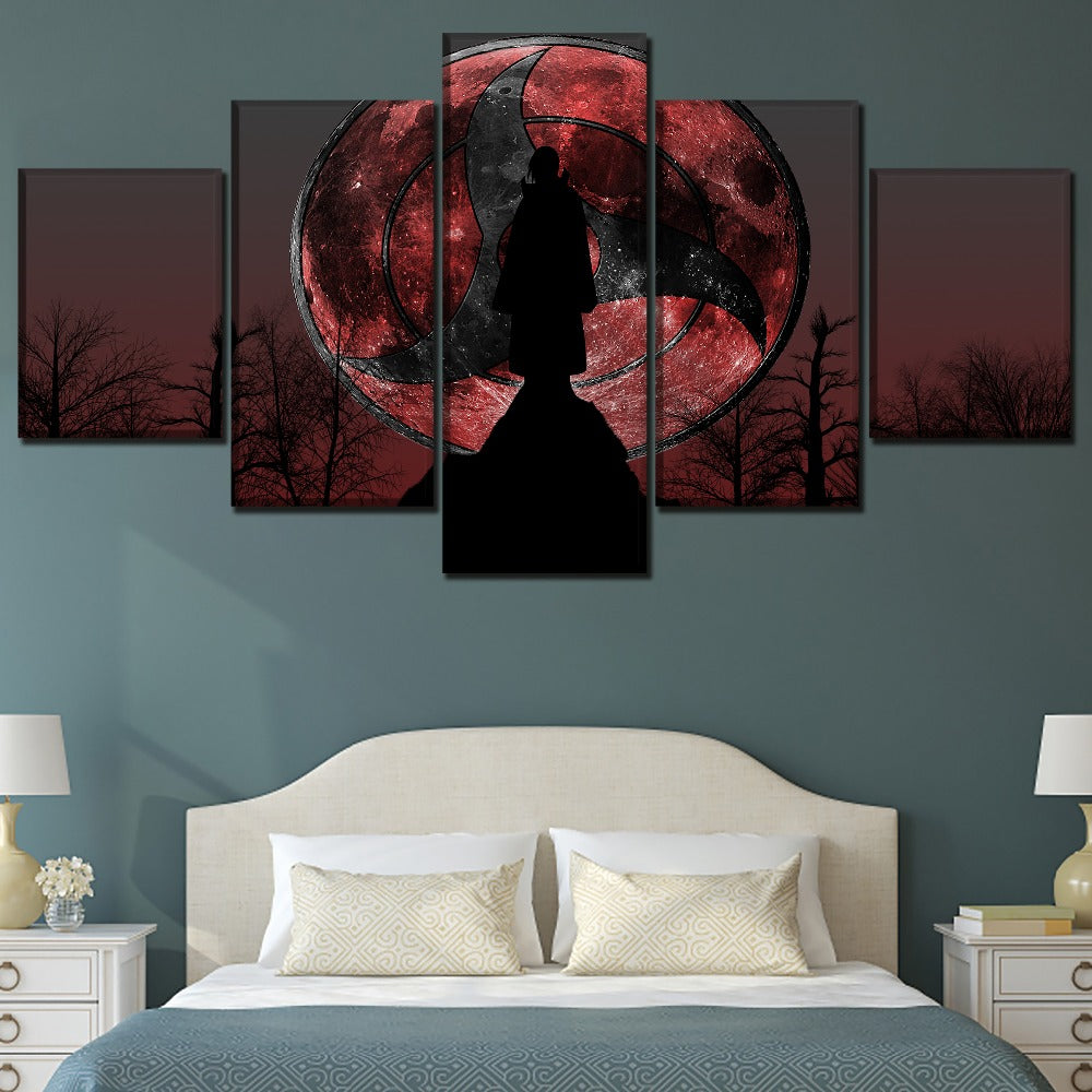 Anime Naruto Itachi Uchiha Moon Framed 5 Piece Canvas Wall Art Picture ...