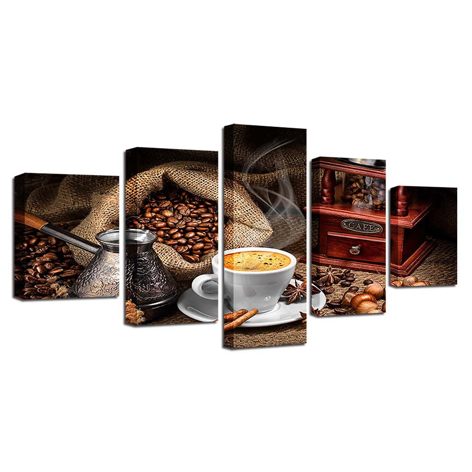 Coffee Cafe Shop Framed 5 Piece Canvas Wall Art Painting Wallpaper Pos ...
