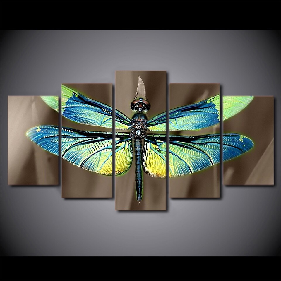 Dragonfly Wings Insect Nature Framed 5 Piece Canvas Wall Art Painting ...