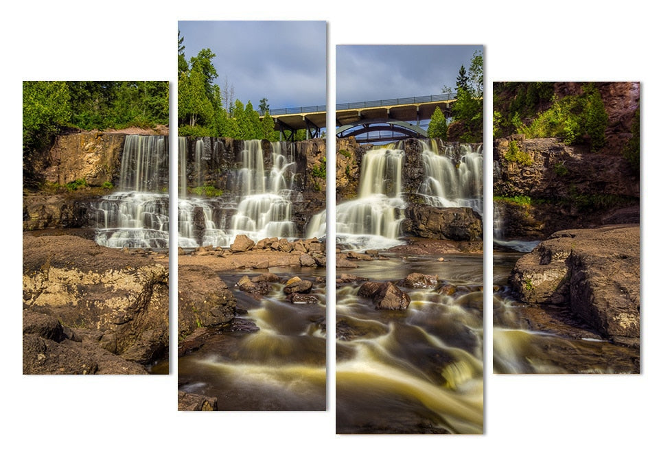 Rocky Waterfalls Framed 4 Piece Canvas Wall Art Painting Wallpaper Pos ...