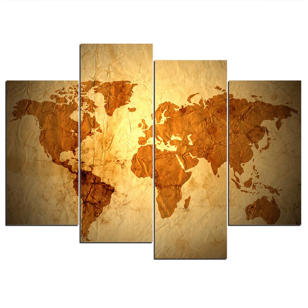 World Map Framed 4 Piece Canvas Wall Art Painting Wallpaper Poster Pic ...